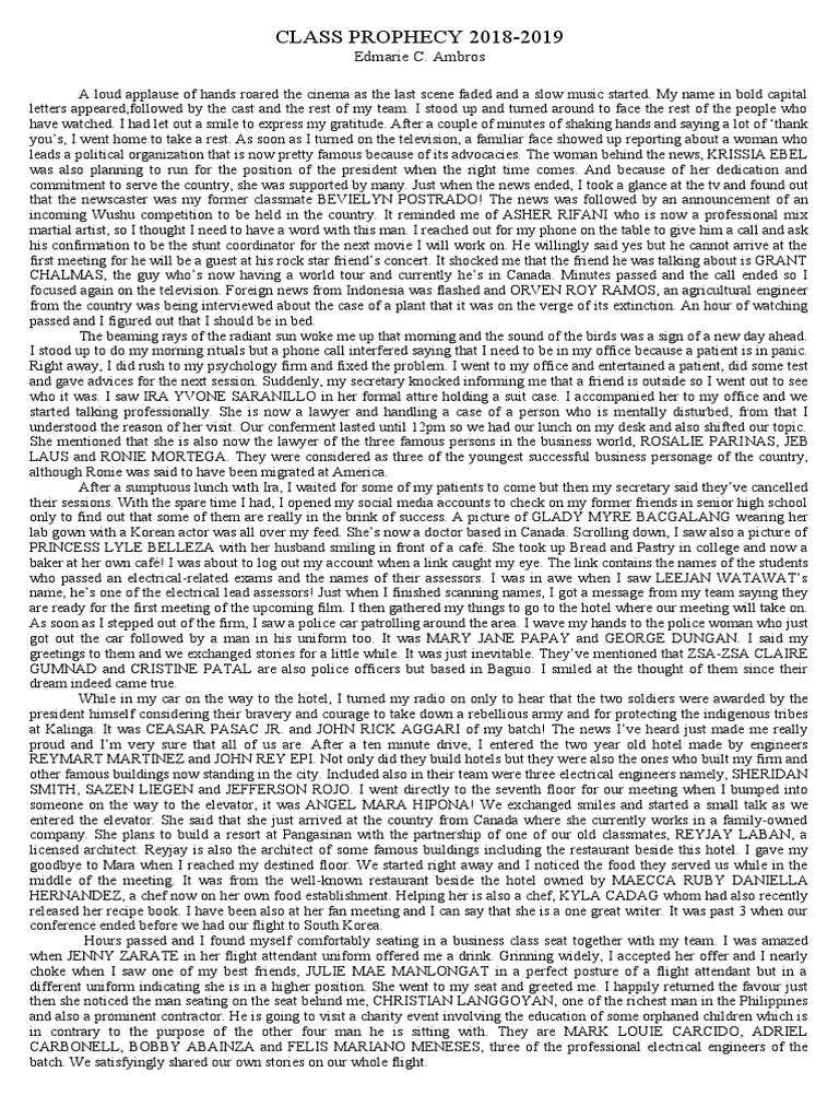 CLASS PROPHECY 2018-2019: Edmarie C. Ambros | PDF | Art | Mystery ...