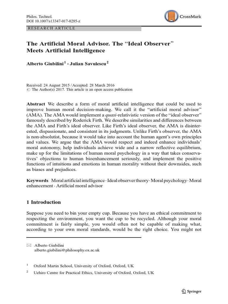Giubilini - Savulescu2017 - Artificial Moral Advisor | PDF ...