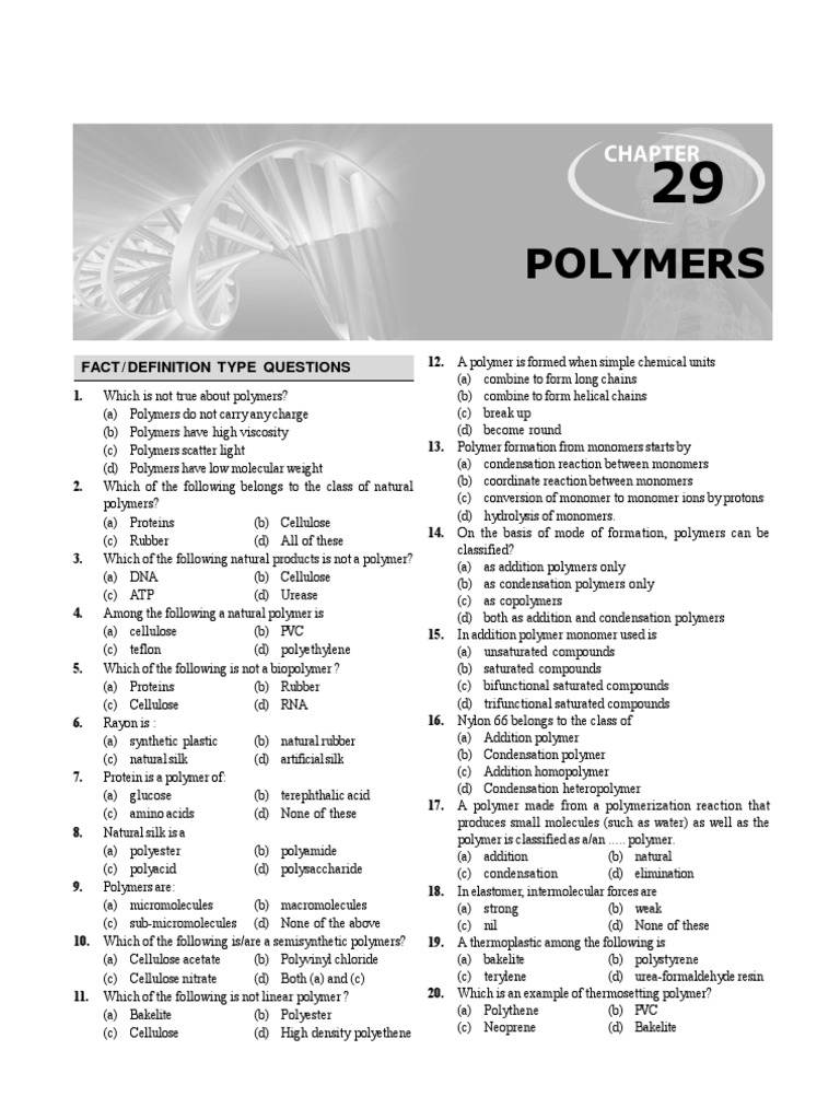 Polymers: Fact / Definition Type Questions | PDF | Polymers | Polyethylene