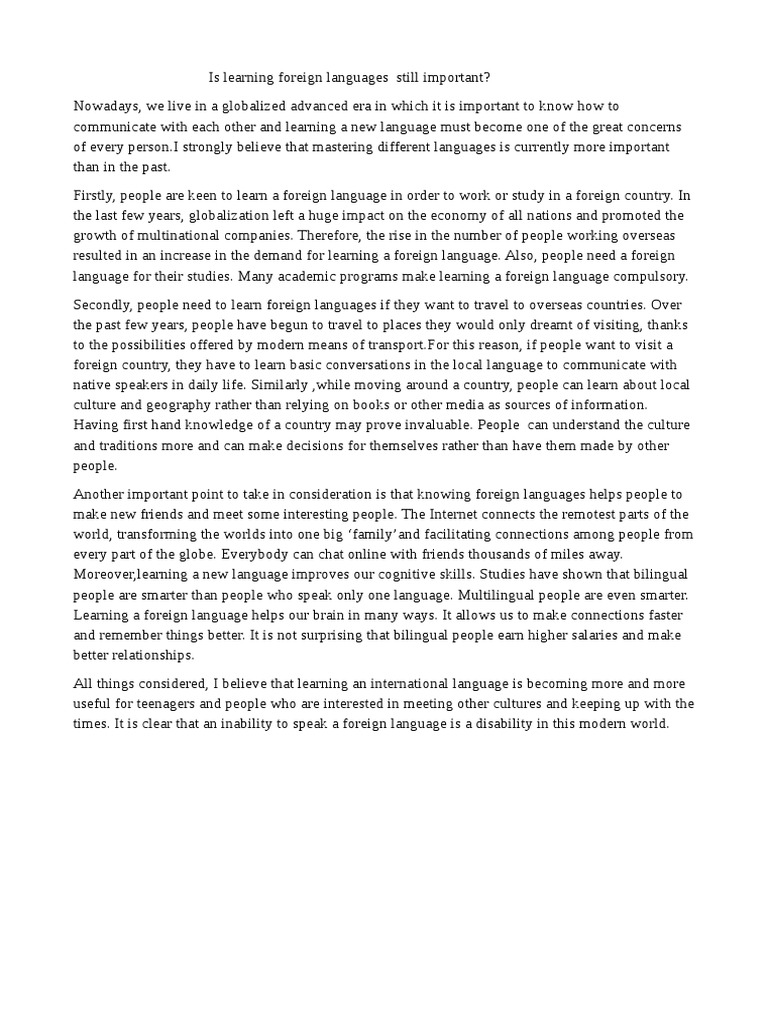 Why Is Learning A Foreign Language Still Important | PDF | Multilingualism | Foreign Language
