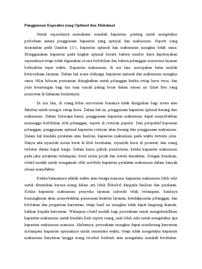 Kapasitas Optimal vs Maksimal dalam Jasa | PDF | Karier & Perkembangan