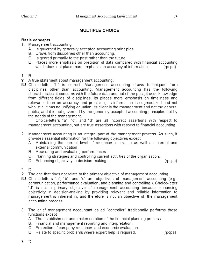 Management Accounting Chapter 2 Multiple Choice Questions | PDF ...