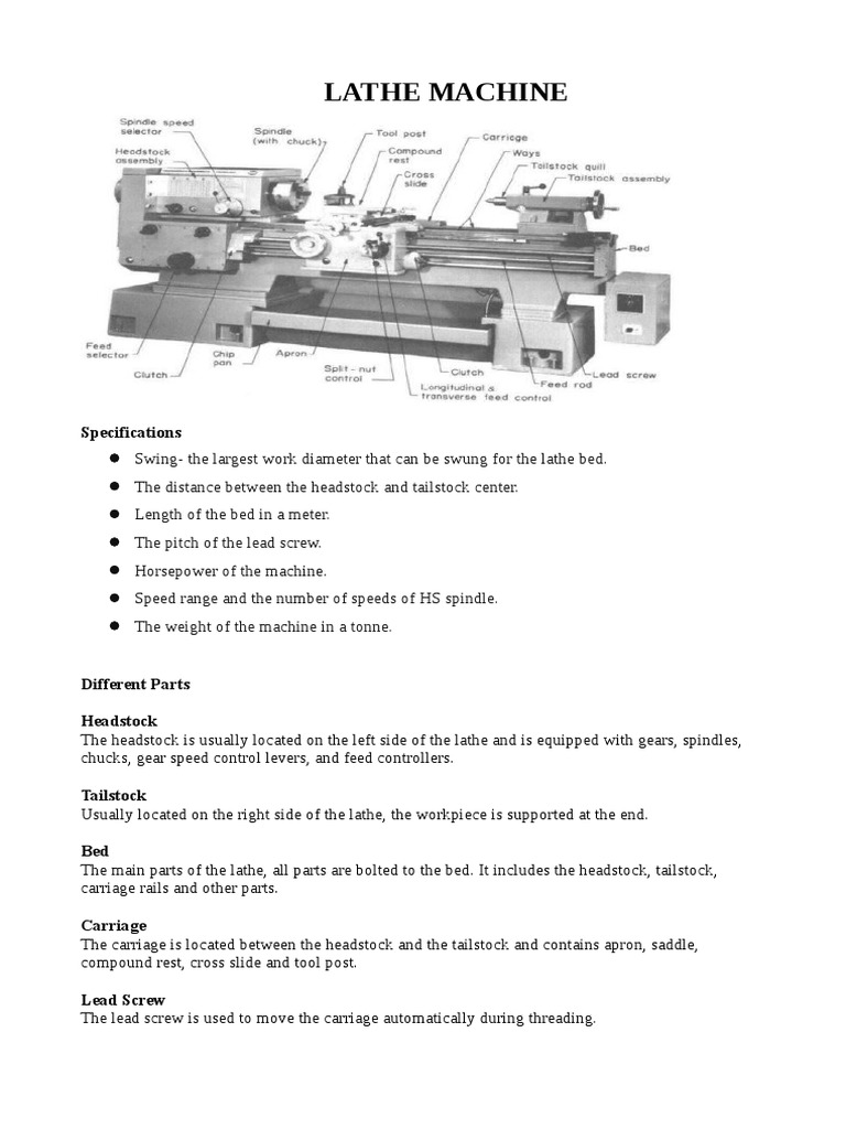 Lathe Machine: Specifications | PDF | Machining | Drill