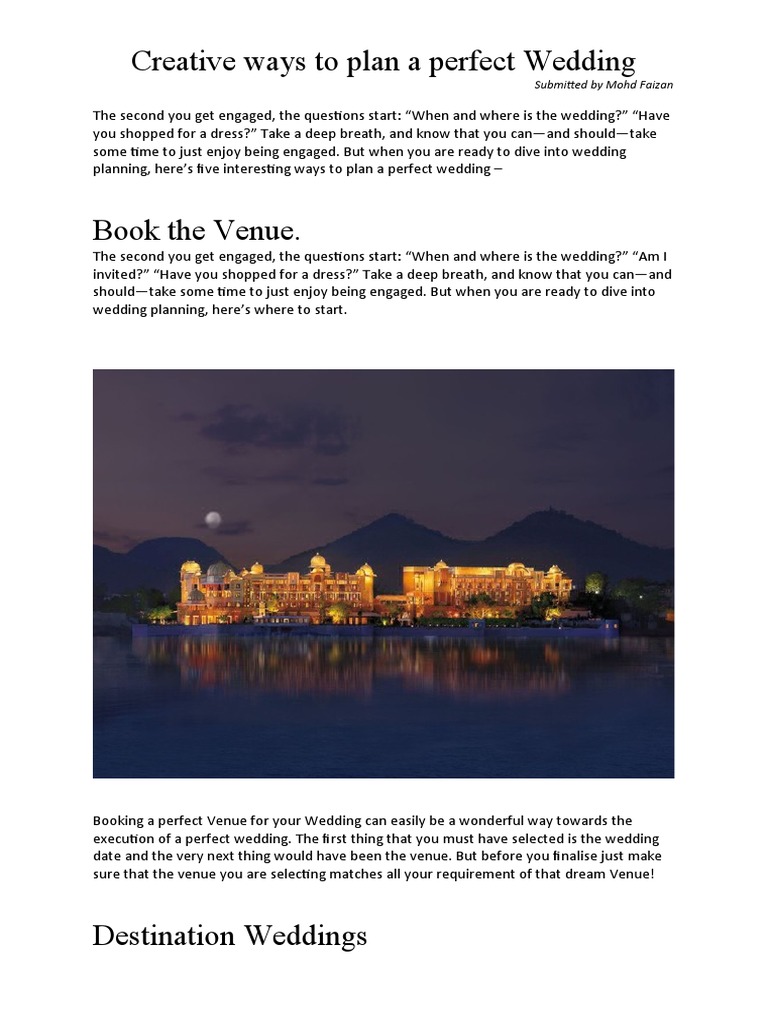 Creative Ways To Plan A Perfect Wedding | PDF | Ceremonies | Wedding