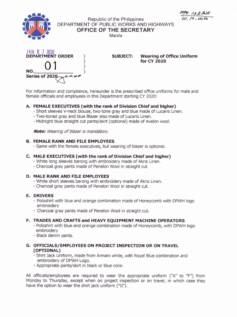 DO - 01 - s2020 Uniform DPWH | PDF | Clothing | Lgbt