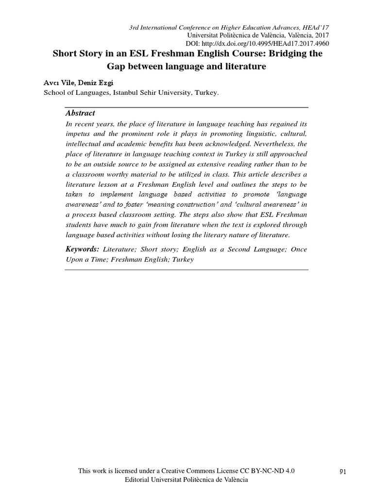 Short Story in An ESL Freshman English Course: Bridging The Gap Between ...