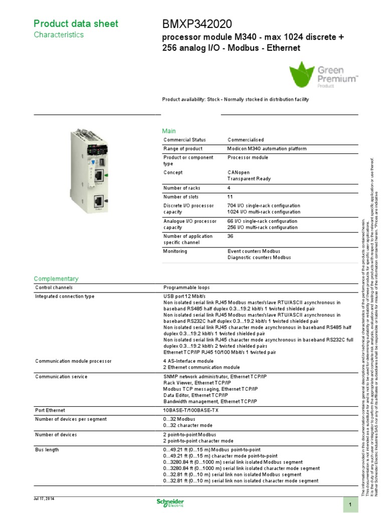 BMXP342020: Product Data Sheet | PDF | Ethernet | Network Topology
