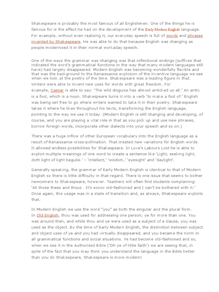 Shakespeare's Development of Modern English | PDF | Thou | English Language