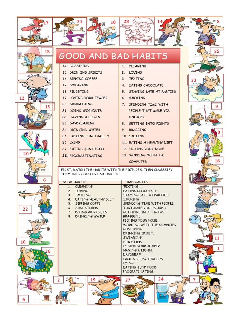Good Habits And Bad Habits Worksheet