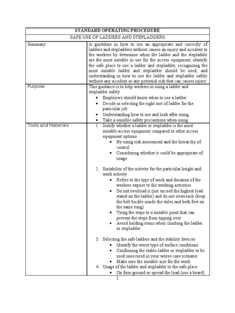 Safe Ladder and Stepladder Use SOP | PDF | Ladder
