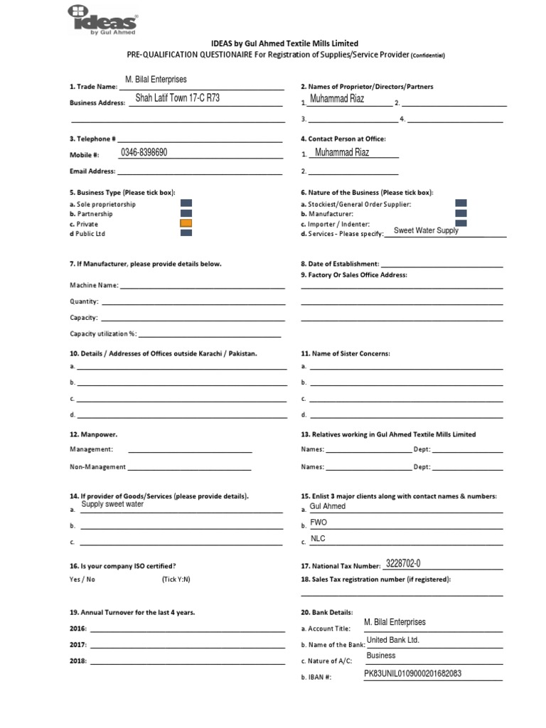 Pre-Qualification Form for Suppliers | PDF | Business | Economies
