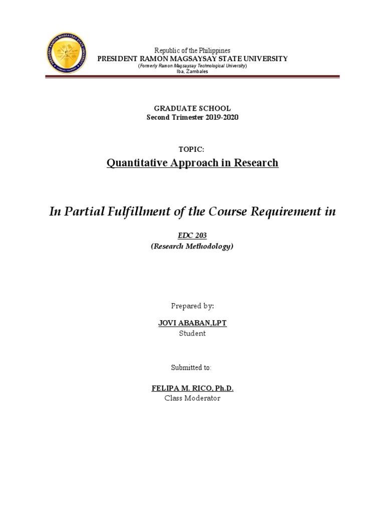 In Partial Fulfillment of The Course Requirement In: Quantitative ...