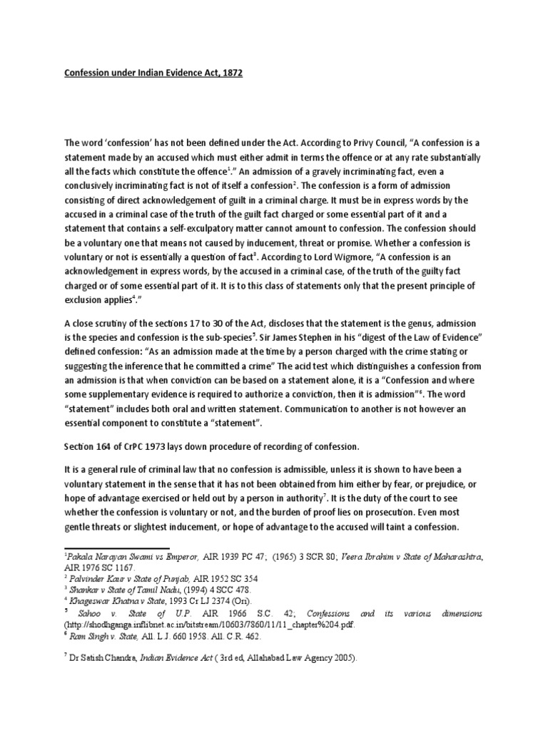 Confession Under Indian Evidence Act, 1872 | PDF | Confession (Law ...