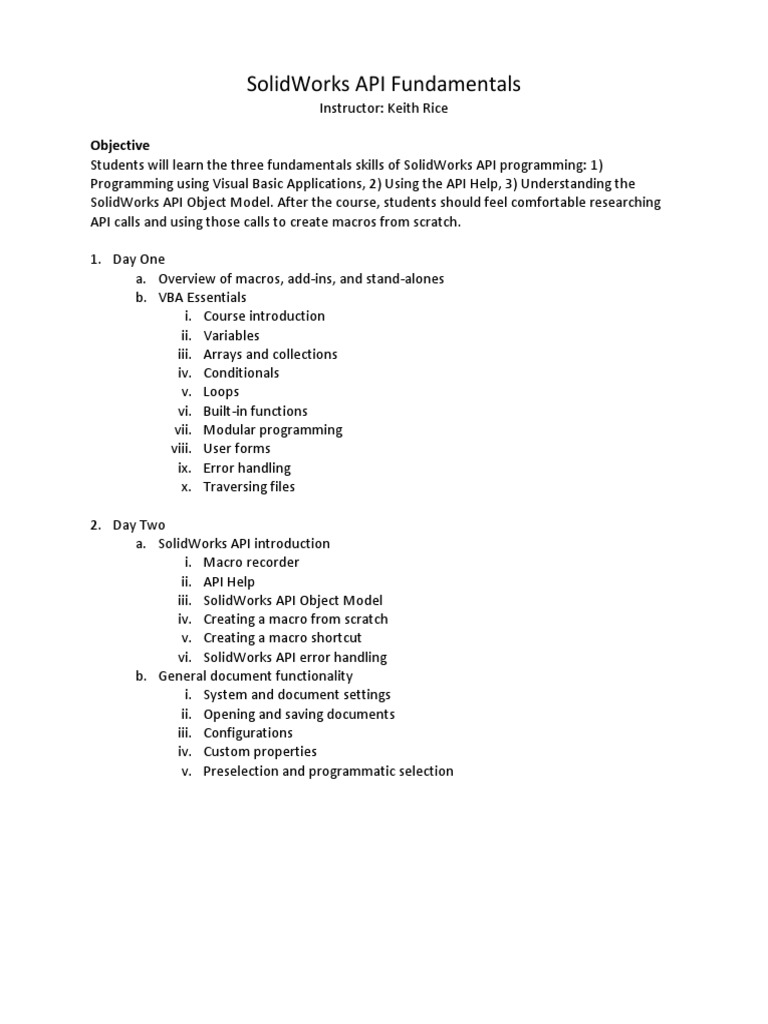 Solidworks Api Fundamentals 4day PDF | PDF | Macro (Computer Science ...