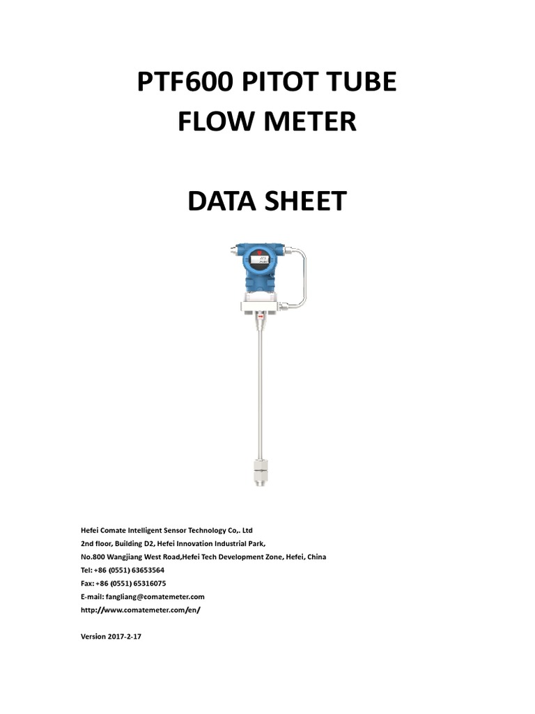 PTF600 Pitot Tube Flow Meter 2017-2-14 PDF | PDF | Flow Measurement ...