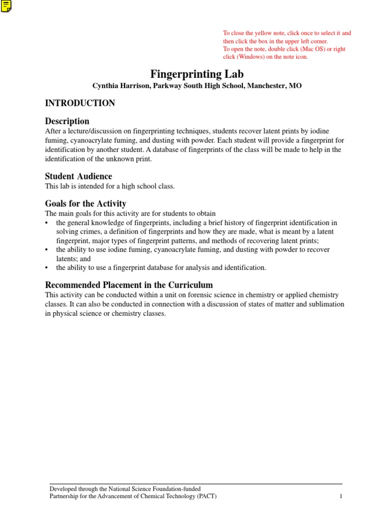 Fingerprinting Lab: Description | PDF | Fingerprint | Laboratories
