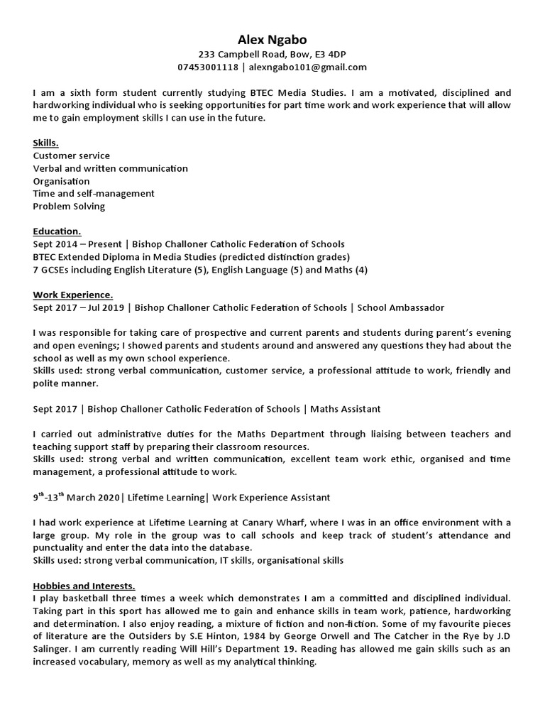 Alex CV | PDF | Teaching | Teachers