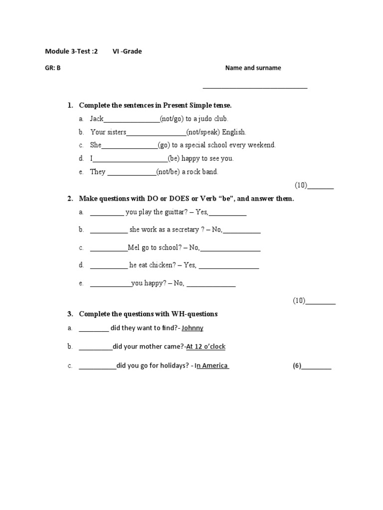 Module 3-Test:2 VI - Grade: GR: B Name and Surname | PDF | Human ...