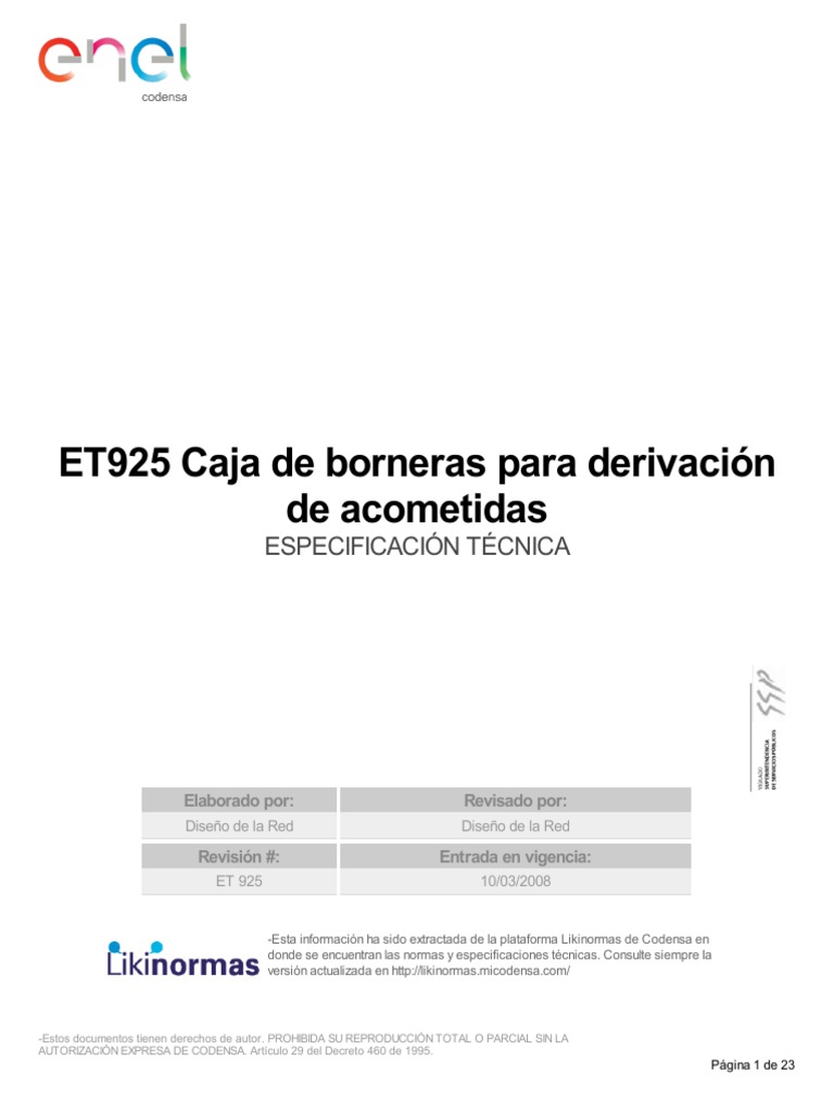 CAJA BORNERA PARA DERIVACIÓN DE ACOMETIDAS | PDF | Resistor | Aislador ...