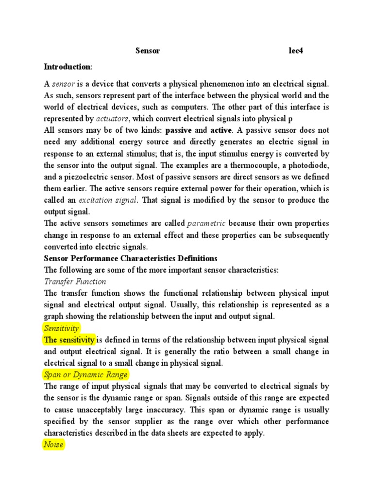 Sensor Lec4: Transfer Function | PDF | Sensor | Input/Output