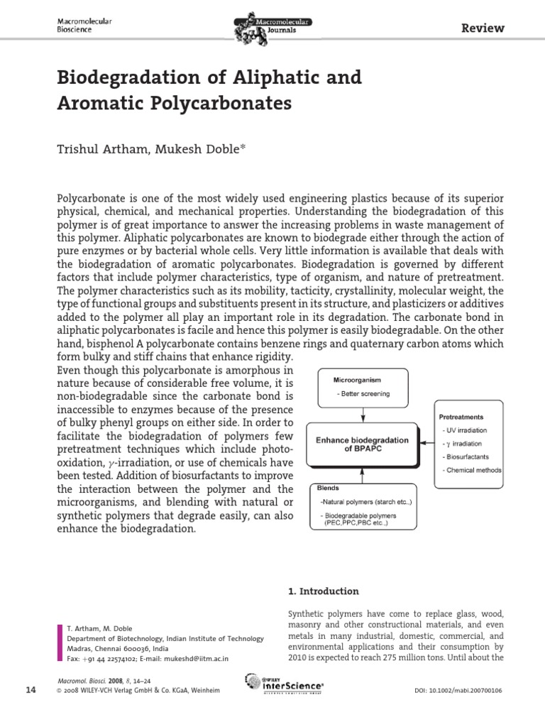 Biodegradation of Aliphatic and Aromatic Polycarbonates | PDF ...
