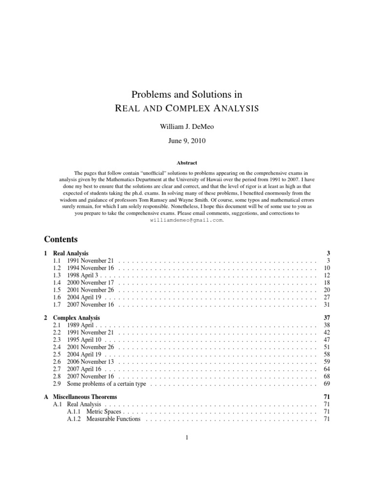 Problems and Solutions in Real and Complex Analysis (DeMeo) | PDF ...