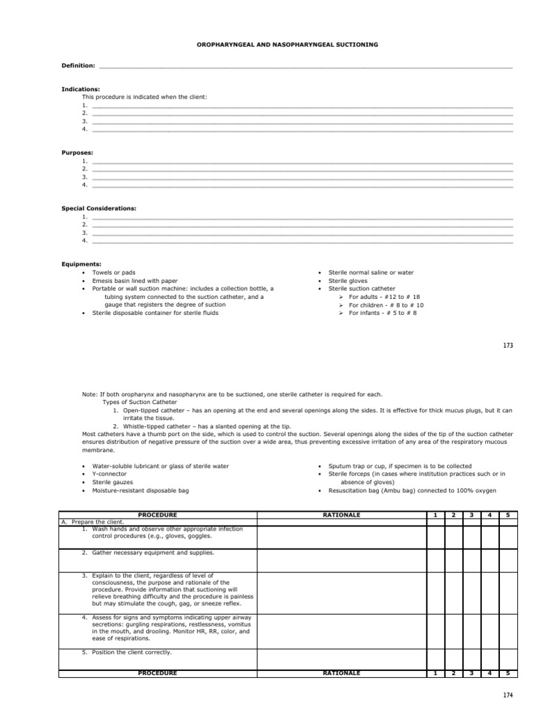 Oropharyngeal & Nasopharyngeal Suctioning Guide | PDF | Catheter ...