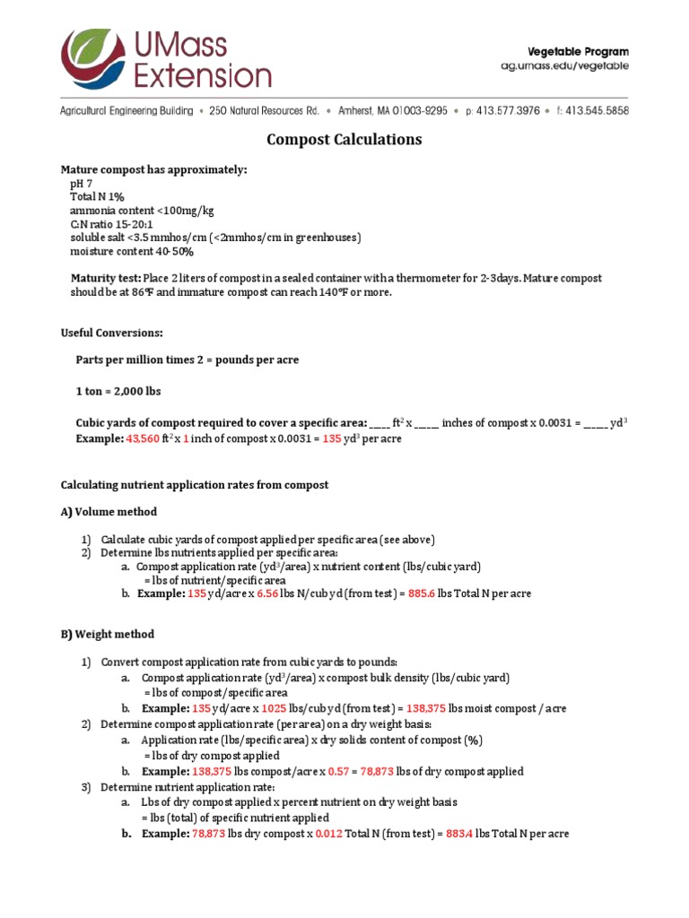 Compost Calculations | PDF | Nitrate | Compost