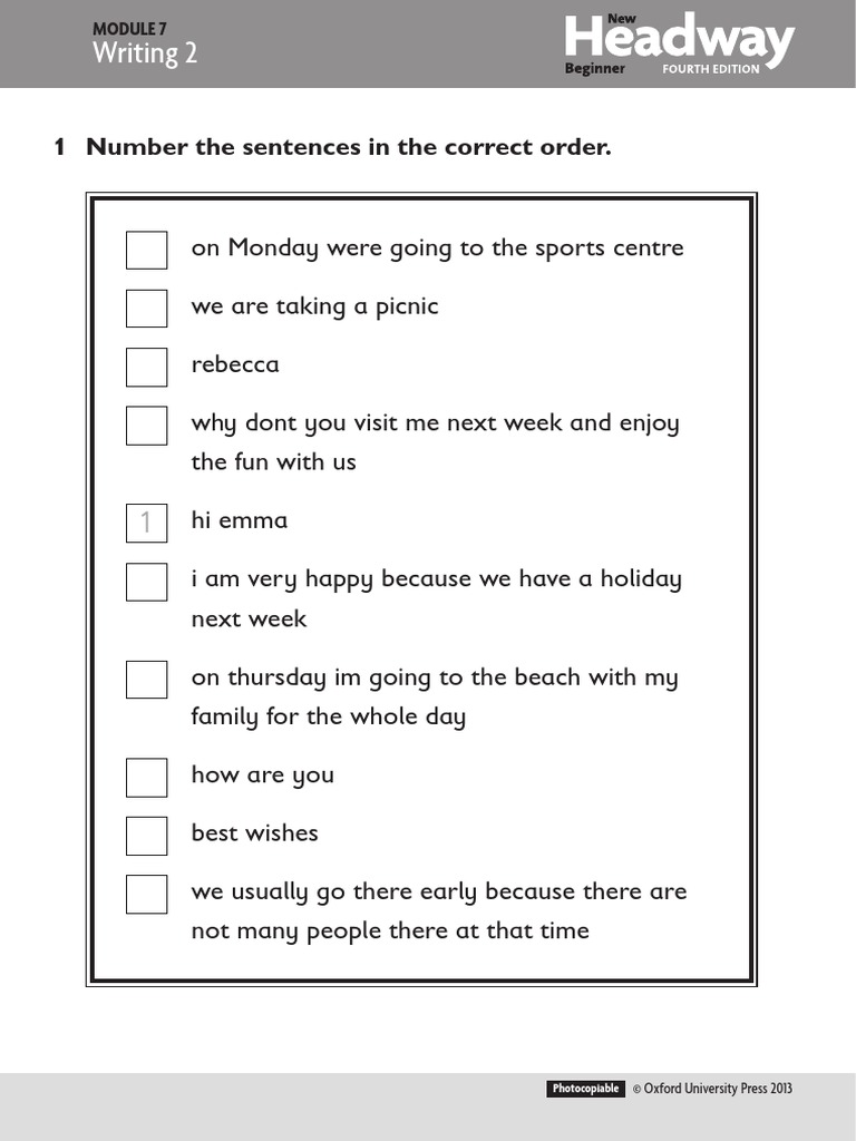 Writing 2: 1 Number The Sentences in The Correct Order | PDF