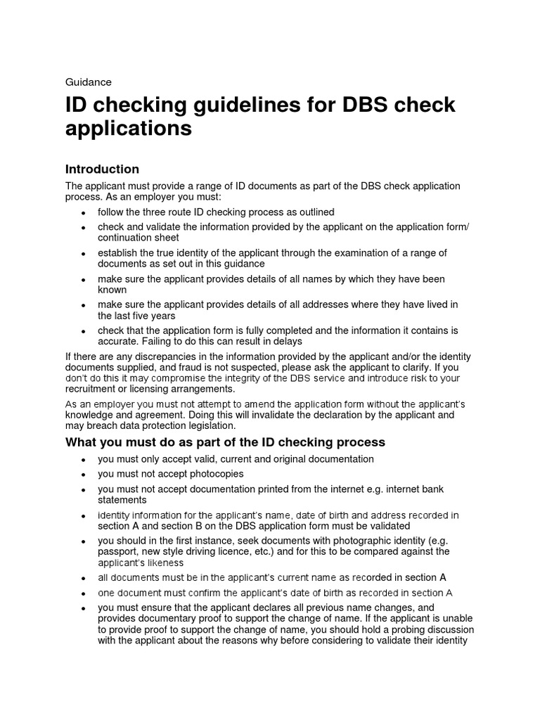 DBS ID Guidelines | PDF | Identity Document | Verification And Validation