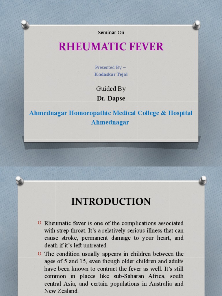 Rheumatic Fever: Ahmednagar Homoeopathic Medical College & Hospital ...