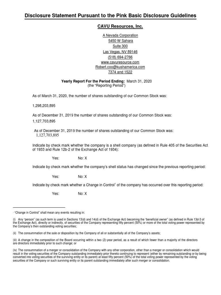 Disclosure Statement Pursuant To The Pink Basic Disclosure Guidelines | PDF