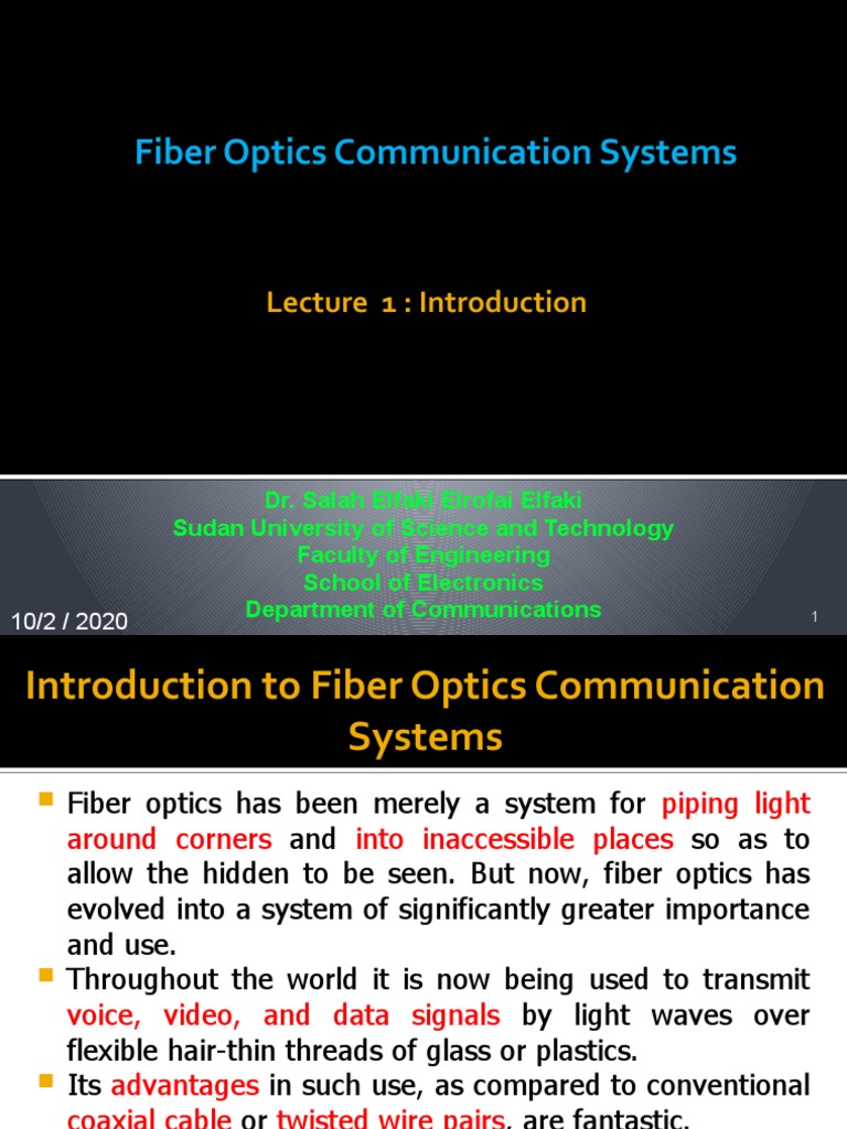Fiber Optics Communication Systems: Lecture 1: Introduction | PDF | Fiber Optic Communication ...