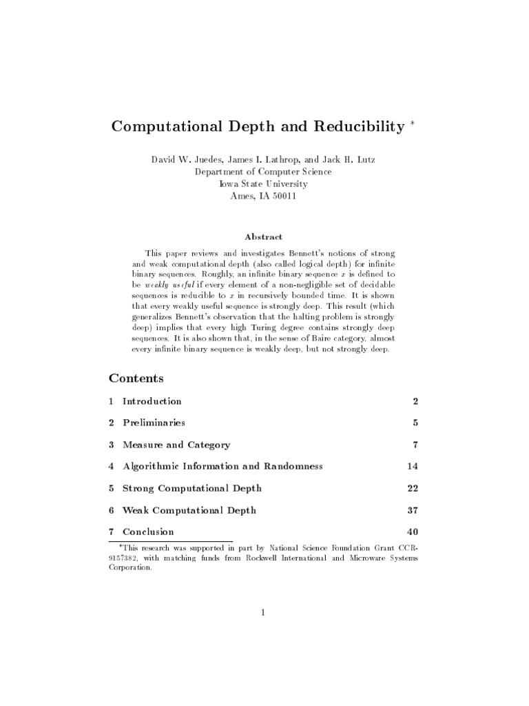 Computational Depth and Reducibility | PDF | Measure (Mathematics) | Time Complexity