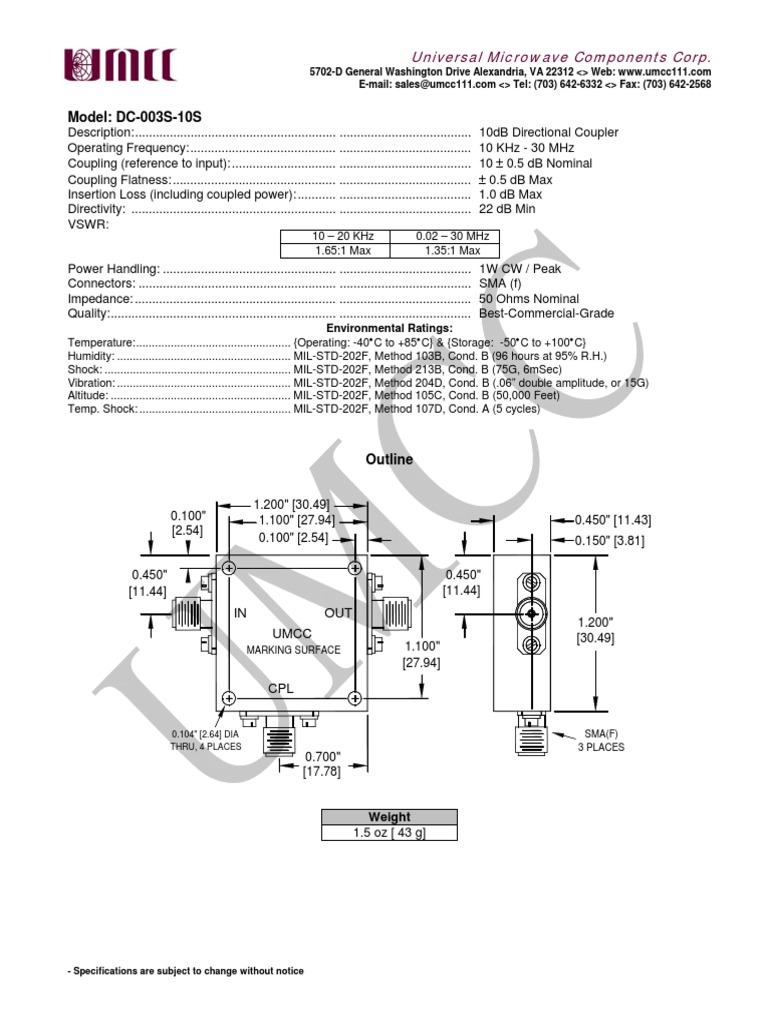 Model: DC-003S-10S: Universal Microwave Components Corp | PDF ...