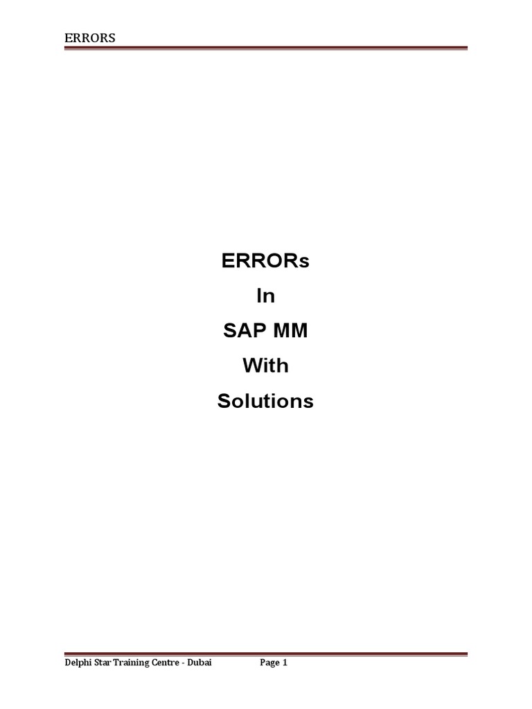 SAP Errors and Solutions | PDF | Business