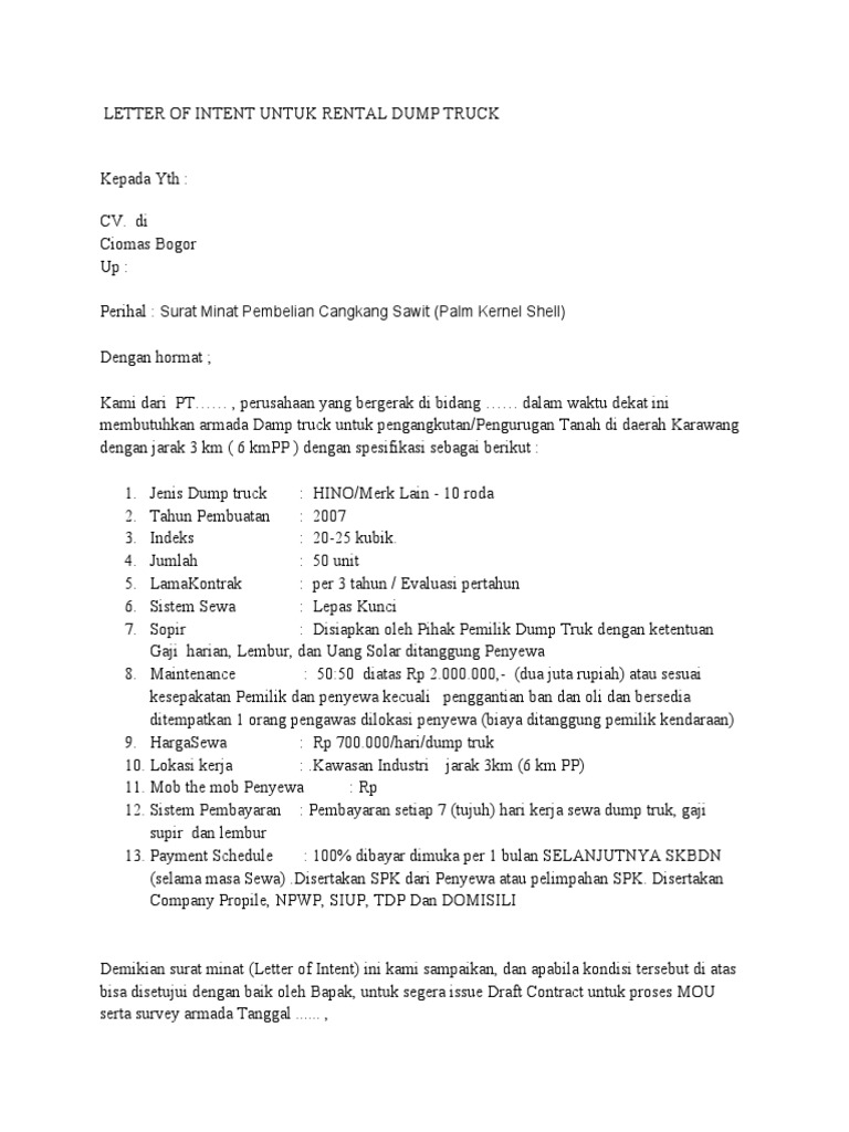 Contoh Surat Keseriusan LOI | PDF