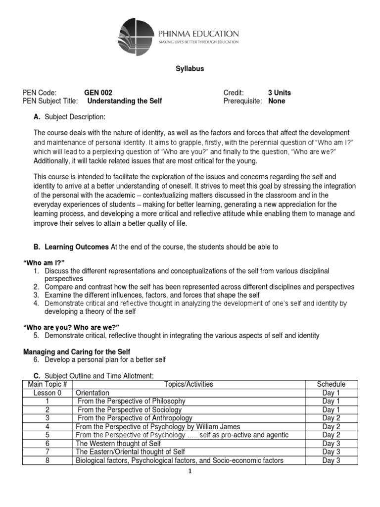 GEN 002 Syllabus RAD | Download Free PDF | Self | Identity (Social Science)