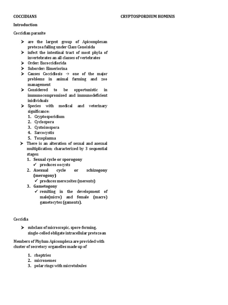 Coccidian Parasites Overview | PDF