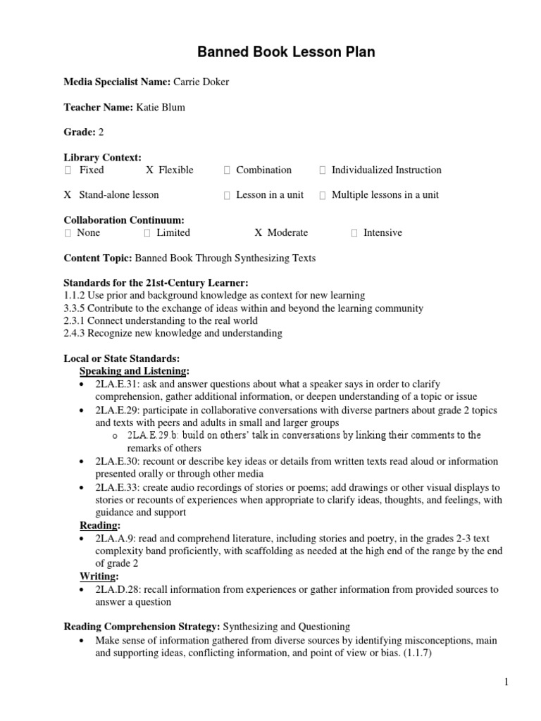 Banned Book Lesson Plan | PDF
