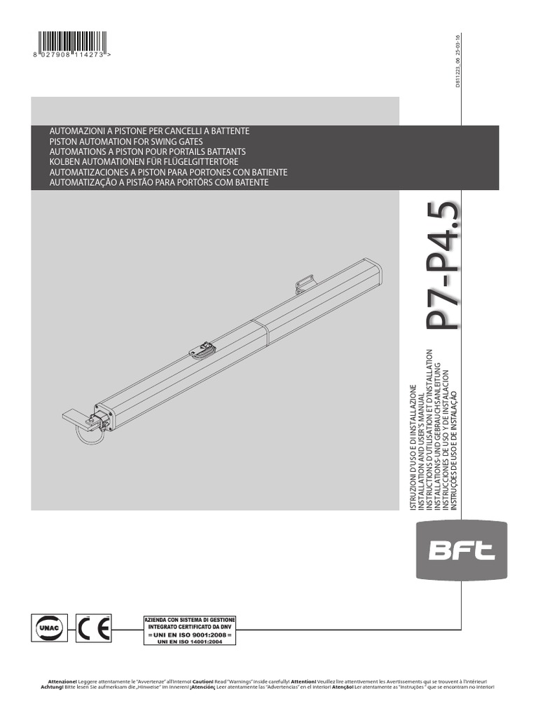 BFT P Series - Instruction Manual | PDF | Automation | Door