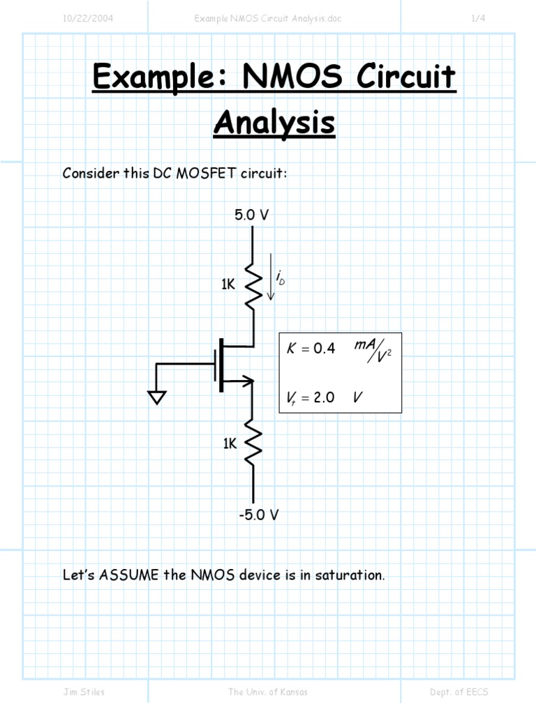 Example NMOS Circuit Analysis | PDF | Mosfet | Electronic Circuits