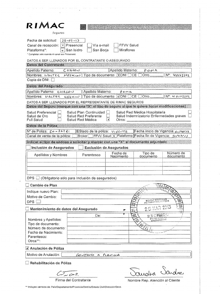 Solicitud de Desafiliación de Rimac PDF | PDF