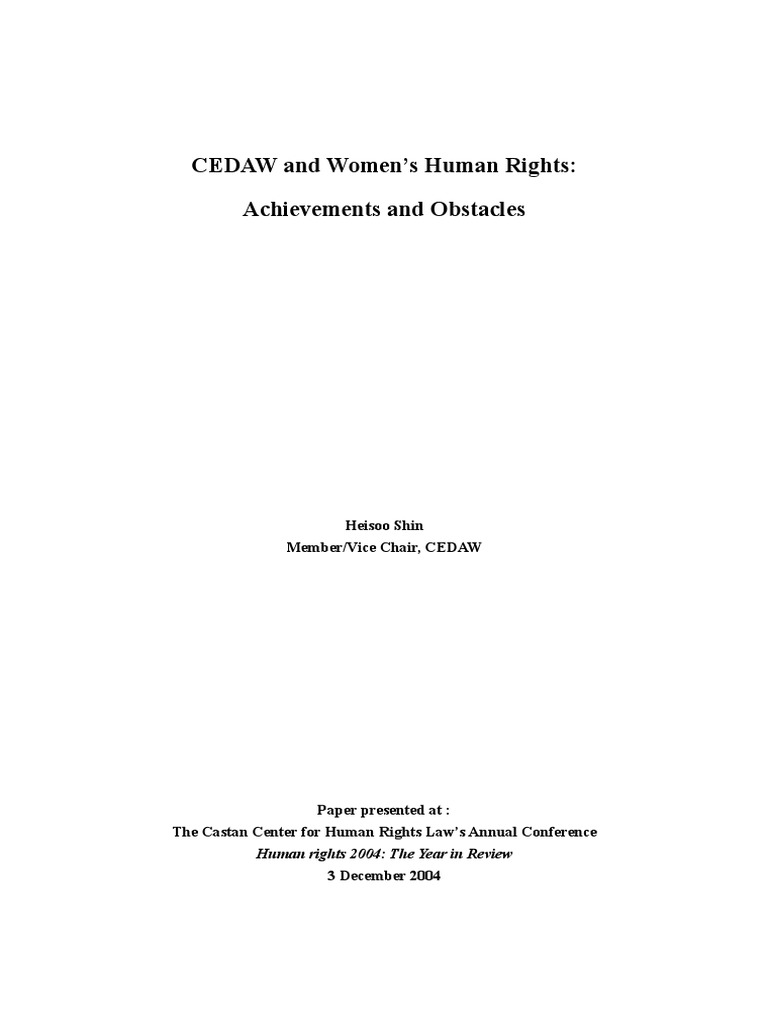 CEDAW and Women's Human Rights: Achievements and Obstacles: Heisoo Shin ...