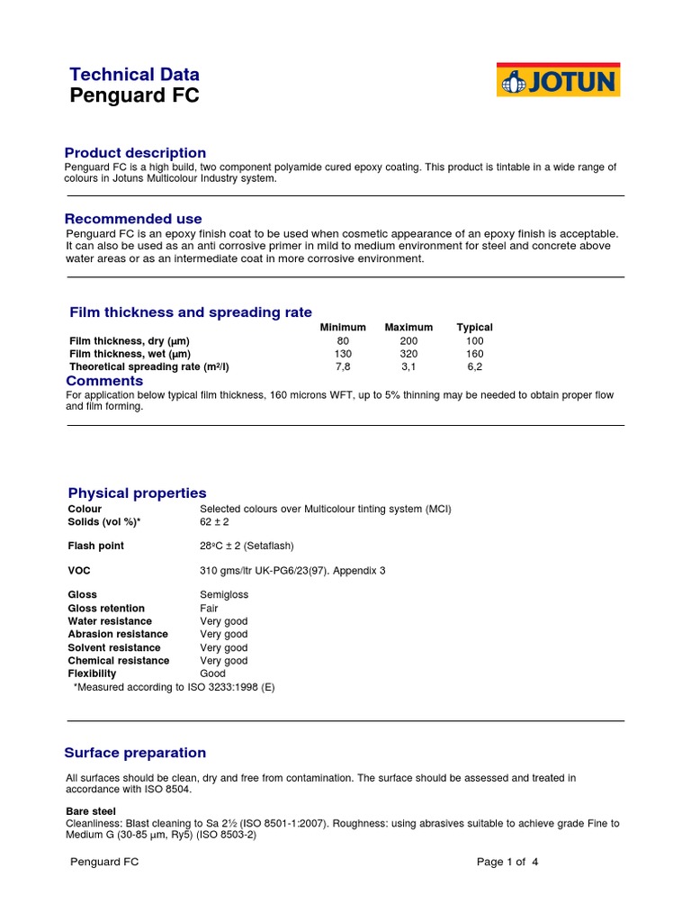 Penguard FC: Technical Data | PDF | Paint | Materials