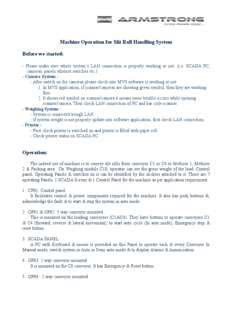 Machine Operation For Slit Roll Handling System Before We Started | PDF ...