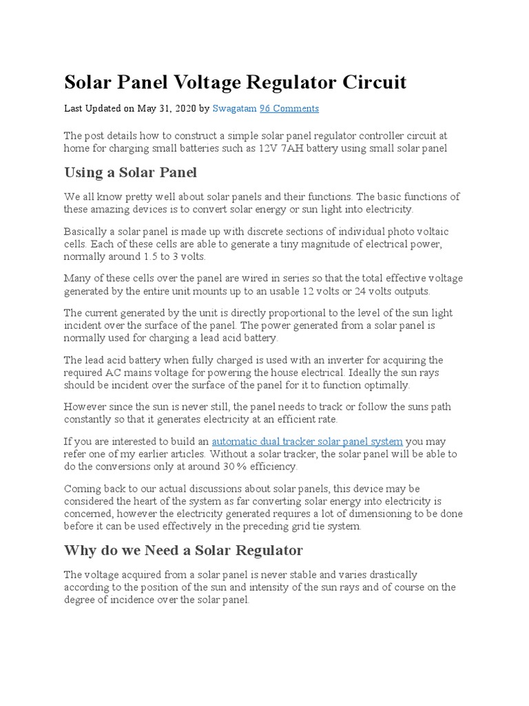 Solar Panel Voltage Regulator Circuit | Download Free PDF | Solar Panel ...