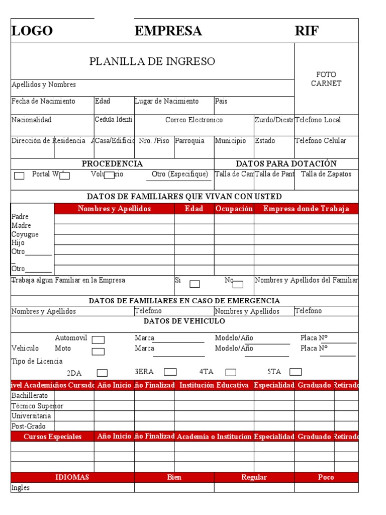 Ficha de Ingreso de Personal | PDF | Business