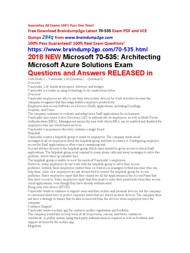 2018 NEW Questions and Answers RELEASED In: Microsoft 70-535: Architecting Microsoft Azure ...