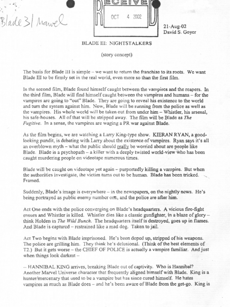 Blade 3 - Trinity (Treatment) | PDF | Dracula | Vampires